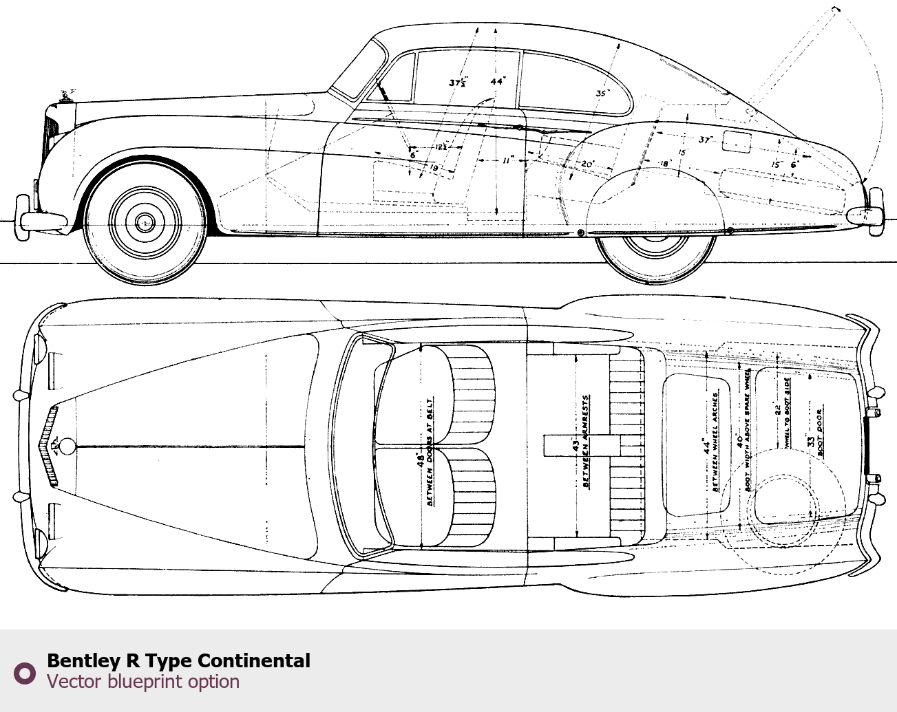 Bentley R Type Continental Tag blueprints free - Outlines