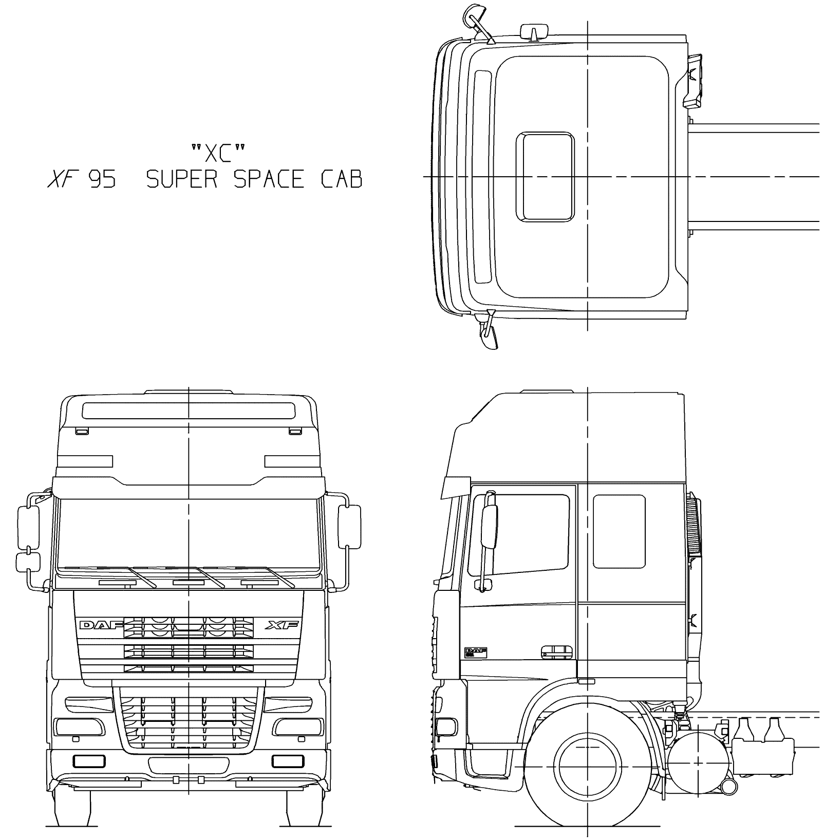 2007 DAF XF Super Space Cab 530 Heavy Truck Blueprints Free Outlines 2007 DAF XF Super Space Cab 530 Heavy Truck Blueprints Free Outlines