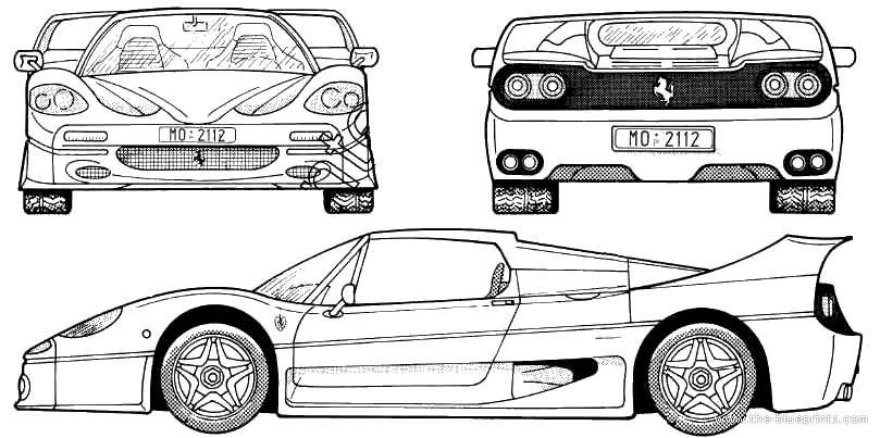 1996 Ferrari F50 Coupe v2 blueprints free - Outlines