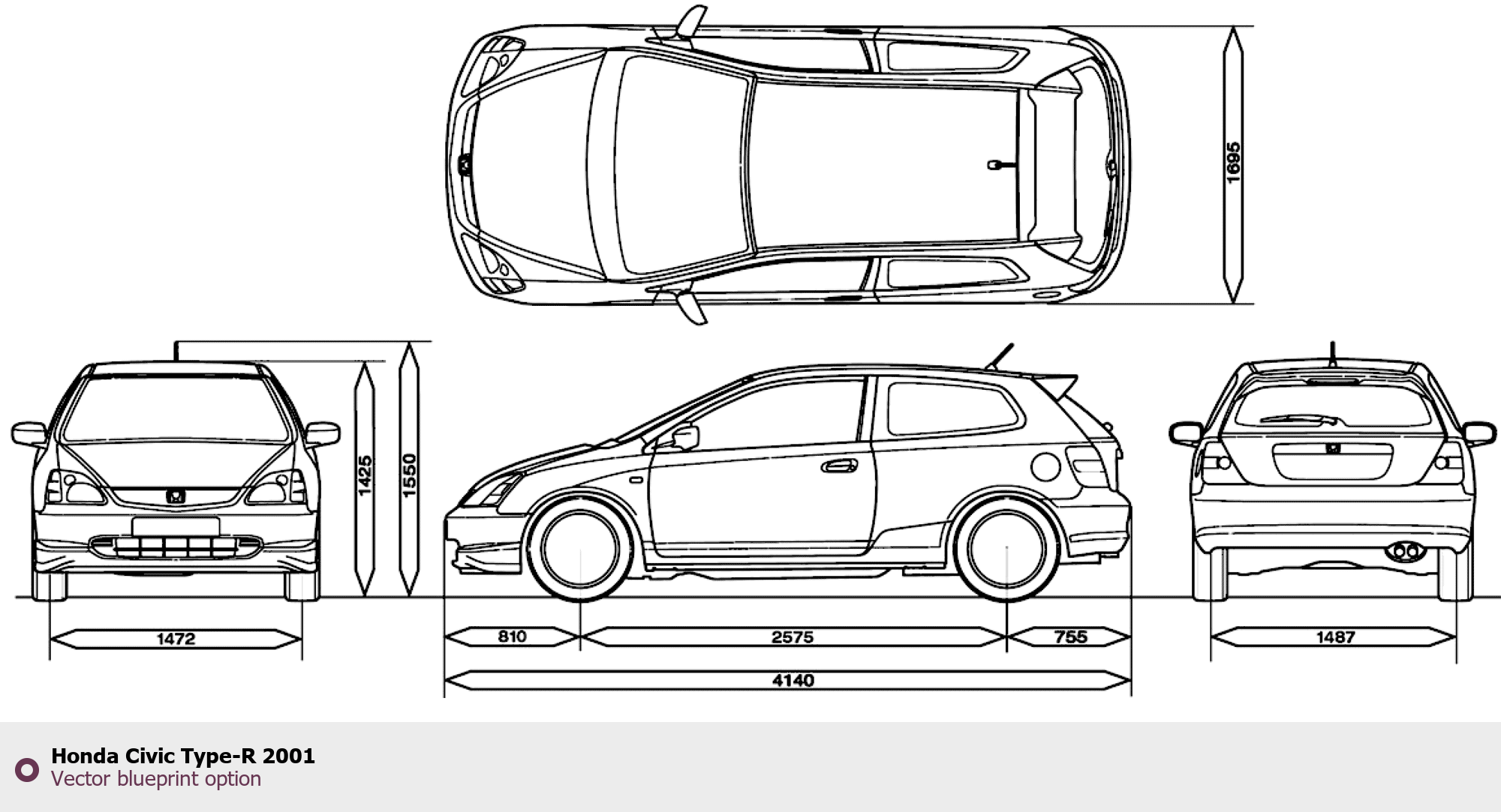 2001 Honda Civic Type-R Tag blueprints free - Outlines