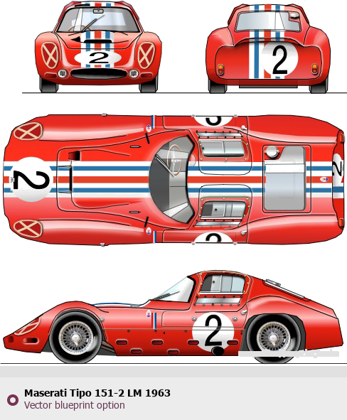 1963 Maserati Tipo 151-2 LM Tag blueprints free - Outlines