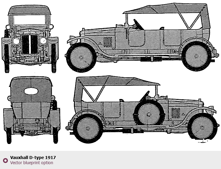 1917 Vauxhall D-type Tag blueprints free - Outlines