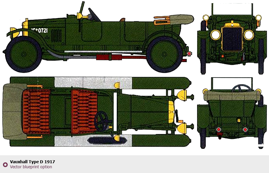 1917 Vauxhall Type D Tag blueprints free - Outlines