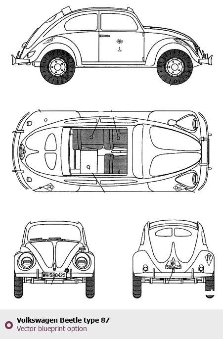 Volkswagen Beetle type 87 Tag blueprints free - Outlines