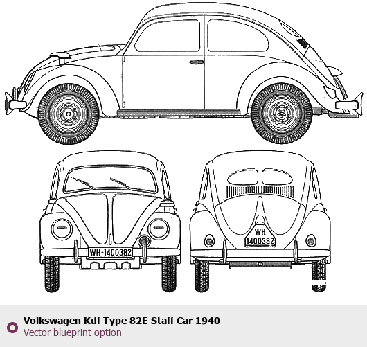 1940 Volkswagen Kdf Type 82E Staff Car Tag blueprints free - Outlines
